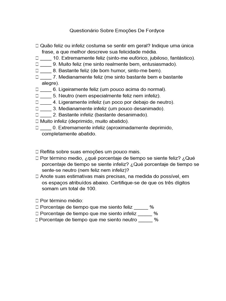 Questionário de Emoções de Fordyce | PDF