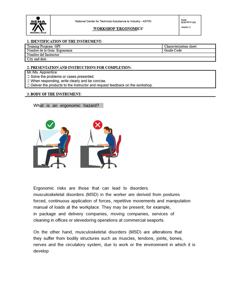 ERGONOMICS ACTIVITY | PDF | Diseases And Disorders | Musculoskeletal System