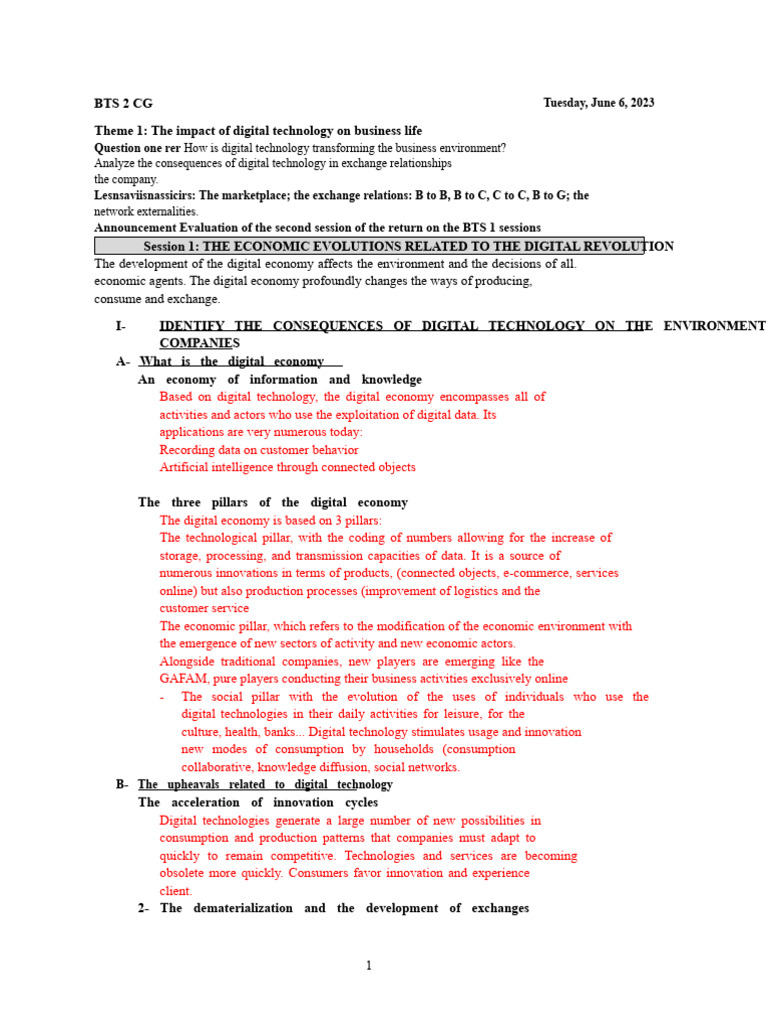 Session 1 STUDENT The Economic Changes Related To The Digital ...