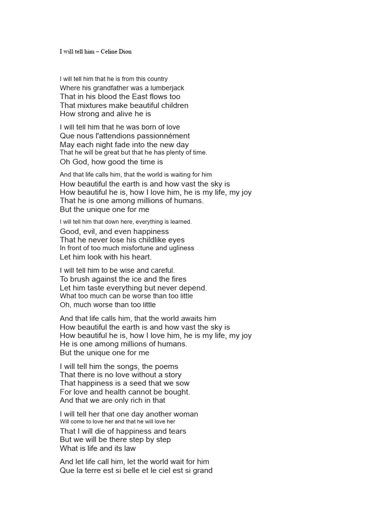 I Will Tell Him Celine Dion | PDF
