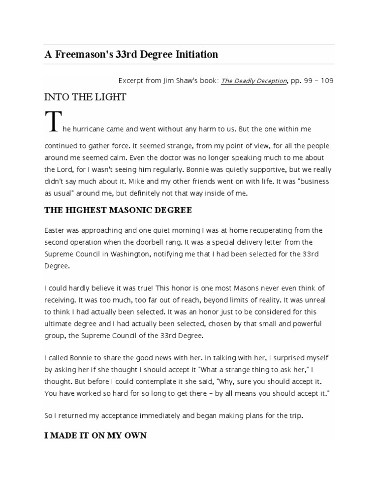 A Freemason's 33rd Degree Initiation | PDF | Freemasonry | Temple