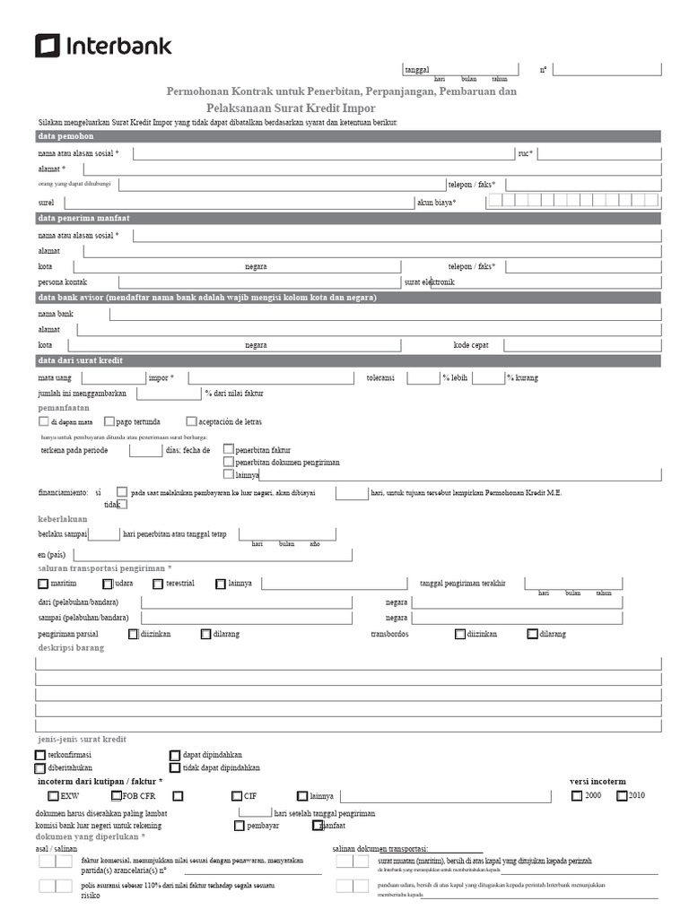 Permohonan Surat Kredit Impor INTERBANK | PDF
