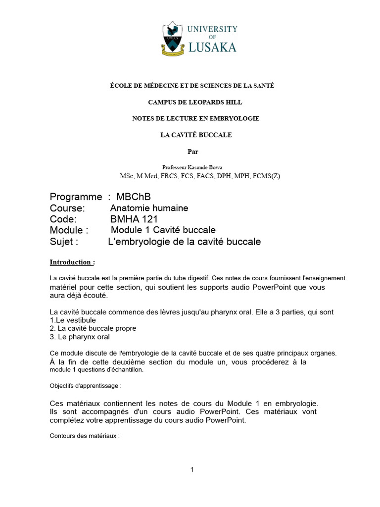 Embryologie de la cavité buccale | PDF | Dent humaine | Bouche