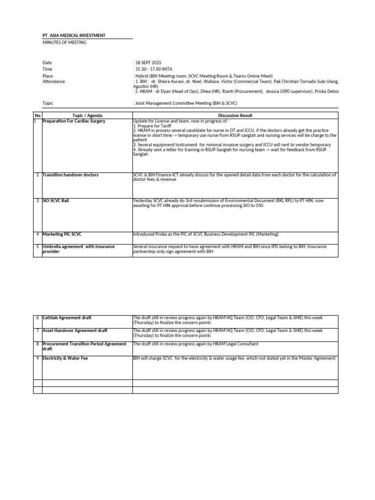 Joint Management Committee Meeting Minutes | PDF