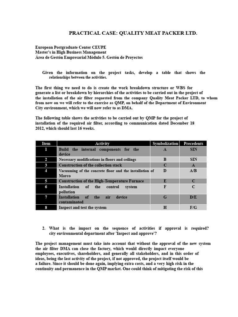 QMP Air Filter Installation Project Plan | PDF