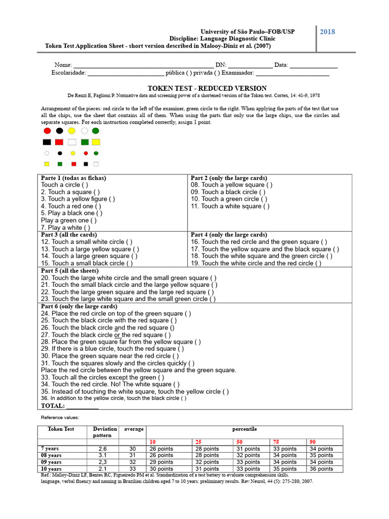 Token Test Application Sheet 2018 | PDF | Cognitive Science