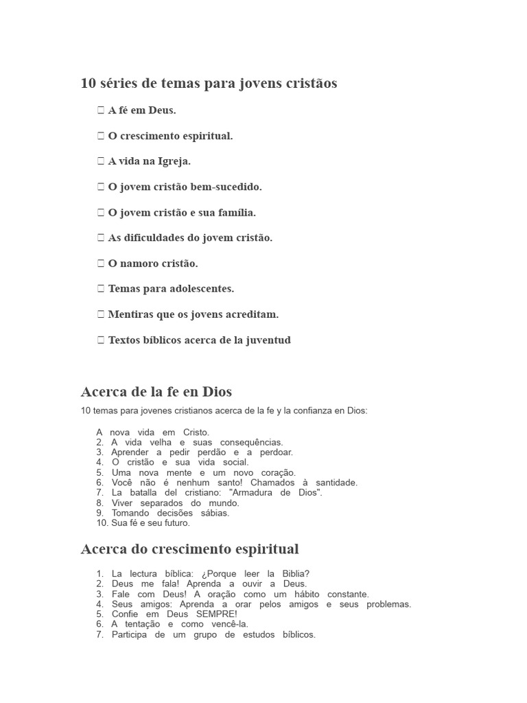 Temas Cristãos para Jovens e Adolescentes | PDF | Família | Fé
