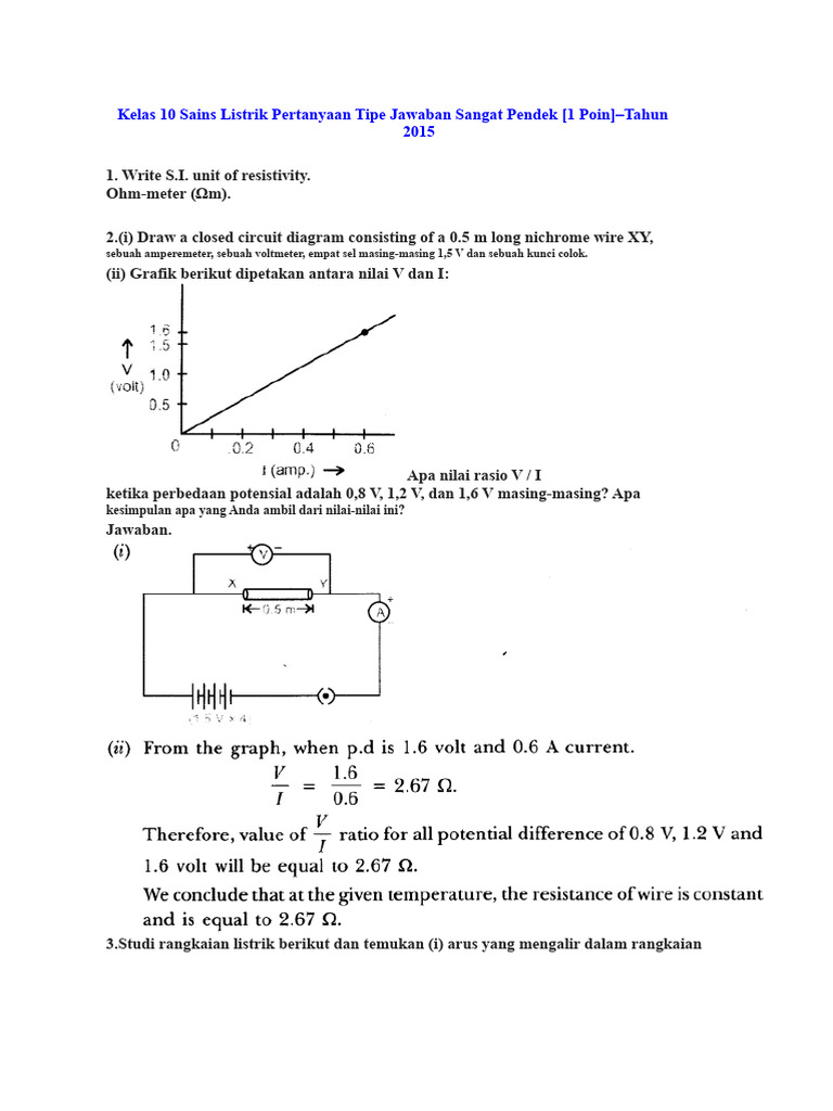 Pertanyaan Penting Per Bab Listrik Kelas 10 Sains - Belajar CBSE | PDF