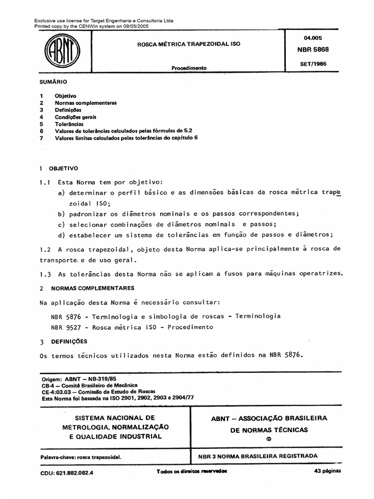 NBR 5868 NB 319 - Trapezoidal metric thread ISO | PDF | Intellectual ...