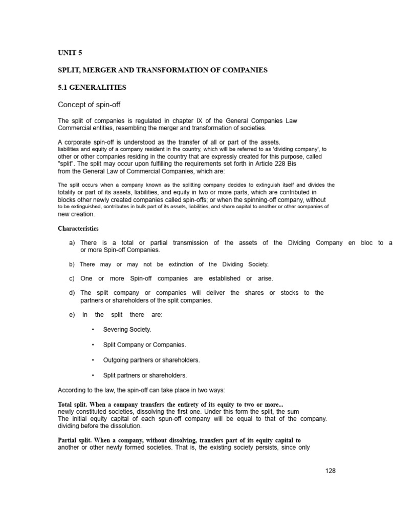 UNIT 6. SPIN-OFF, MERGER AND TRANSFORMATION OF COMPANIES | PDF ...
