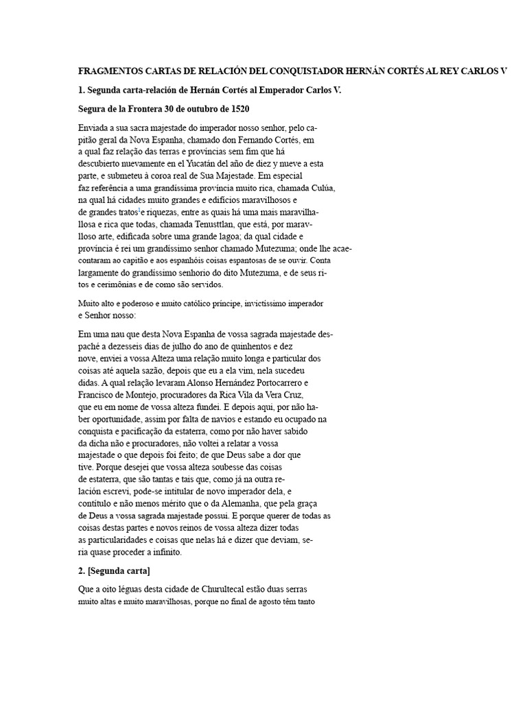 Cartas de Cortés ao Rei Carlos V | PDF | Hernán Cortés