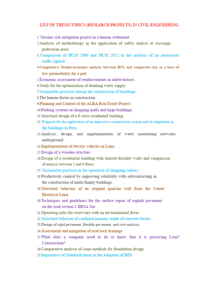 Session 07 (A) Thesis Topics List Civil Engineering | PDF | Concrete ...