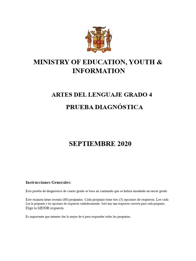 Prueba Diagnóstica Artes del Lenguaje G4 | PDF | Lingüística