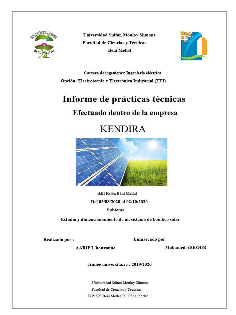 Dimensionamiento de Bombeo Solar en EEI | PDF | Fotovoltaica | Célula solar