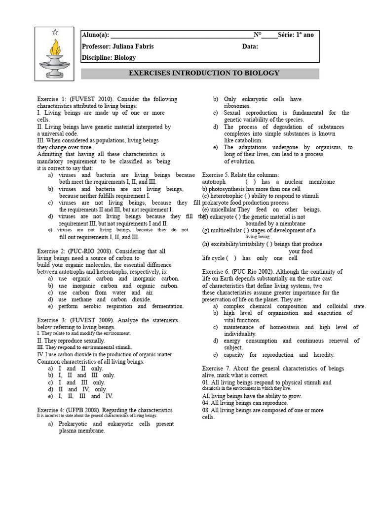 Introduction to Biology Exercises | PDF | Sexual Reproduction | Life