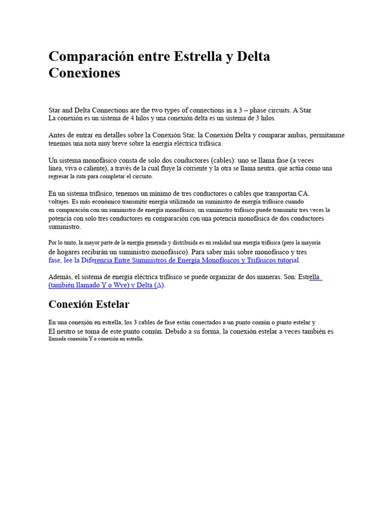 Comparativa de Conexiones Estrella y Delta | PDF | Corriente alterna ...