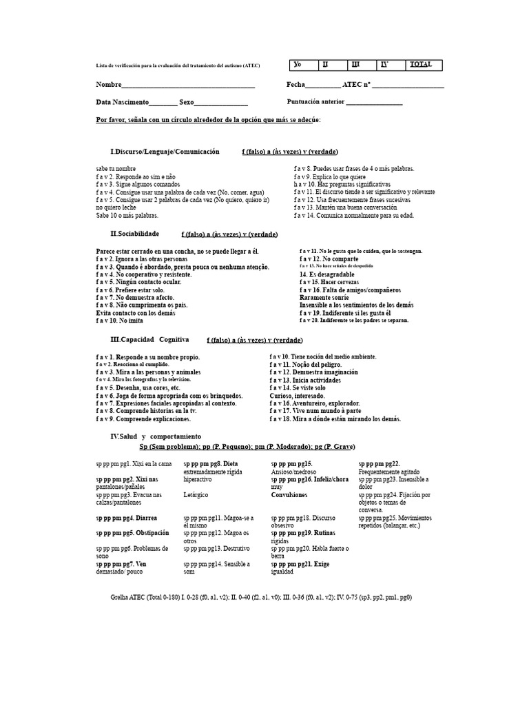 Evaluación ATEC del Autismo: Guía Completa | PDF | Sicología | Ciencias ...