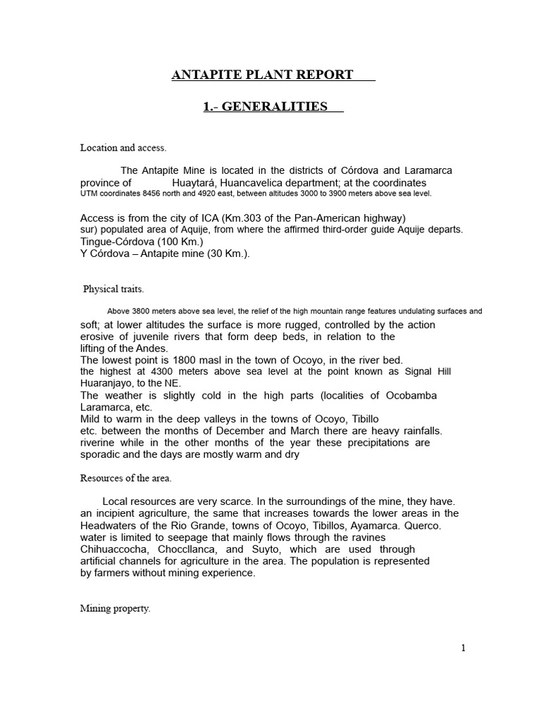 Antapite Mine Operations Overview | PDF | Mill (Grinding) | Pump