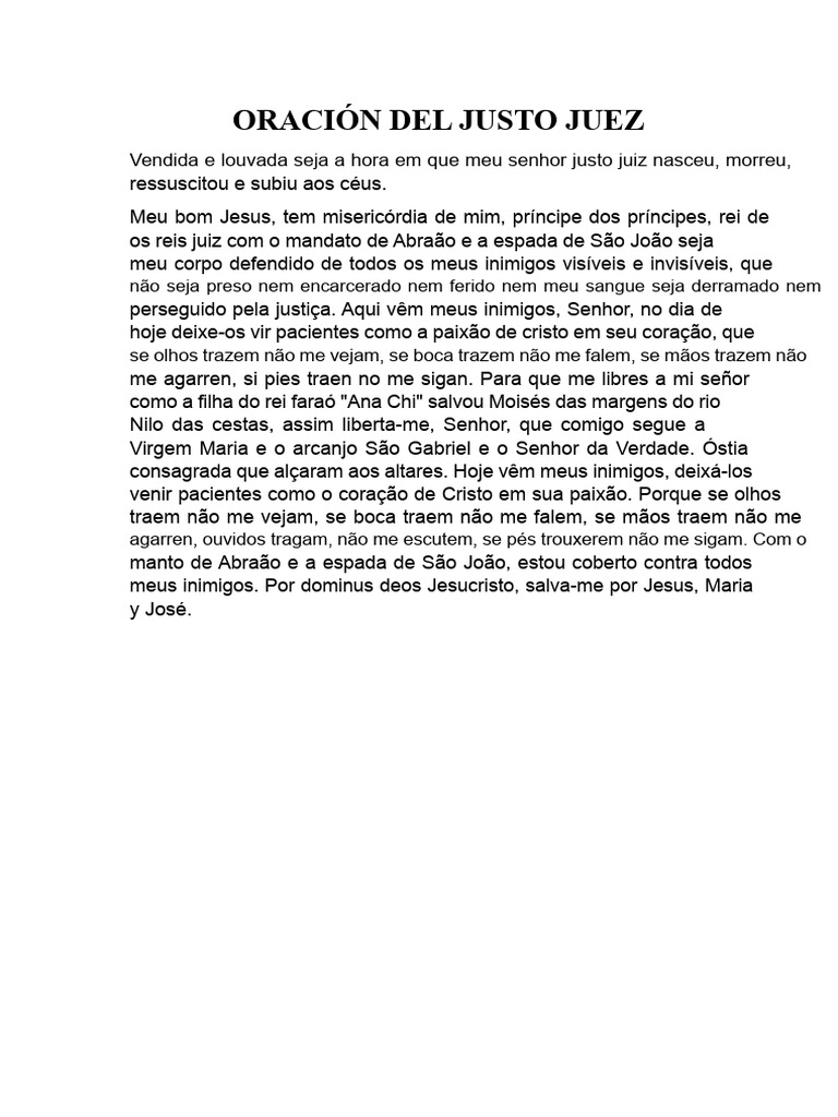 Oração do Justo Juiz para Proteção | PDF