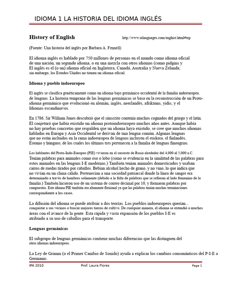 Historia del idioma inglés: evolución y características | PDF | Idioma ...