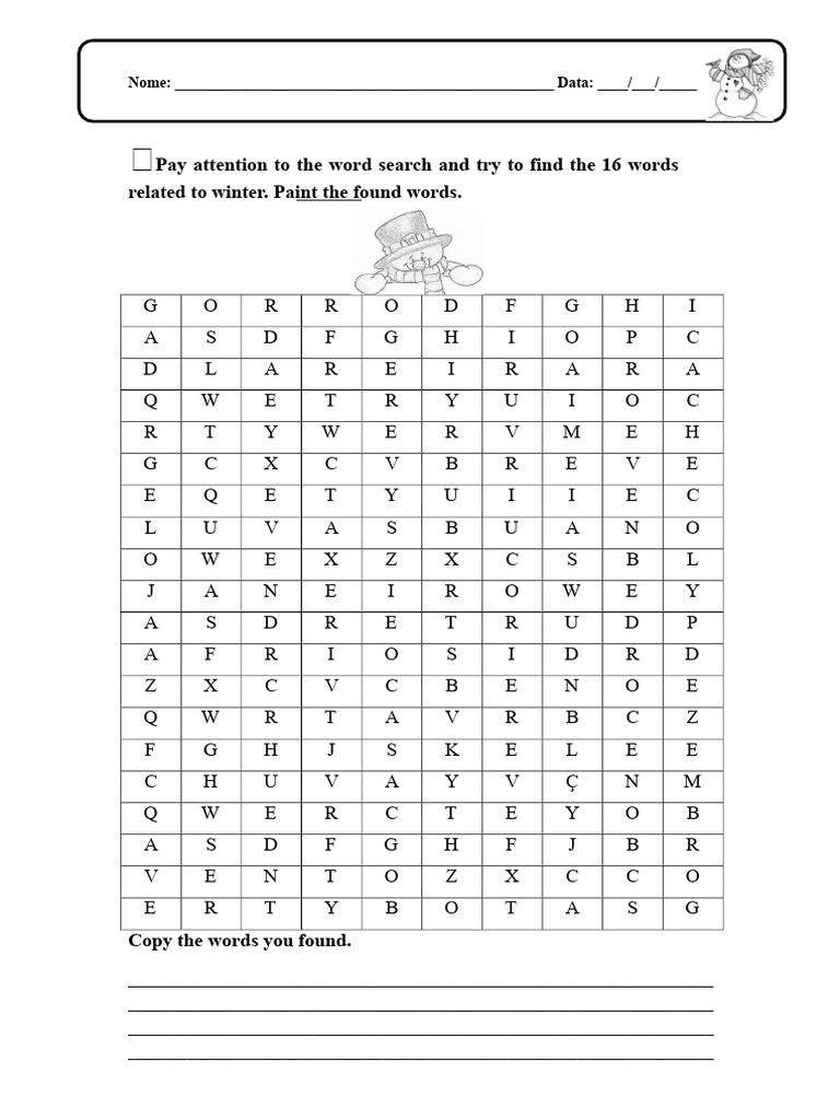 Portuguese Worksheet With Word Search - Winter, Composition | PDF ...