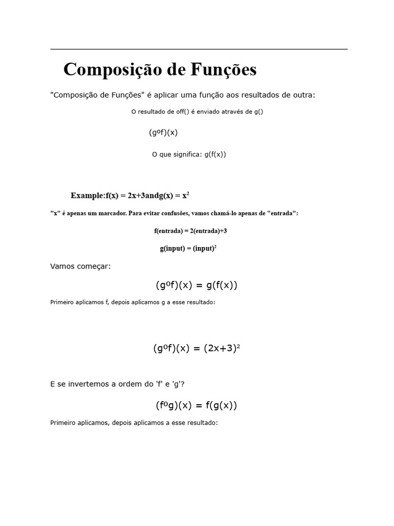 Composição de Funções | PDF | Domínio de denominação de uma função ...