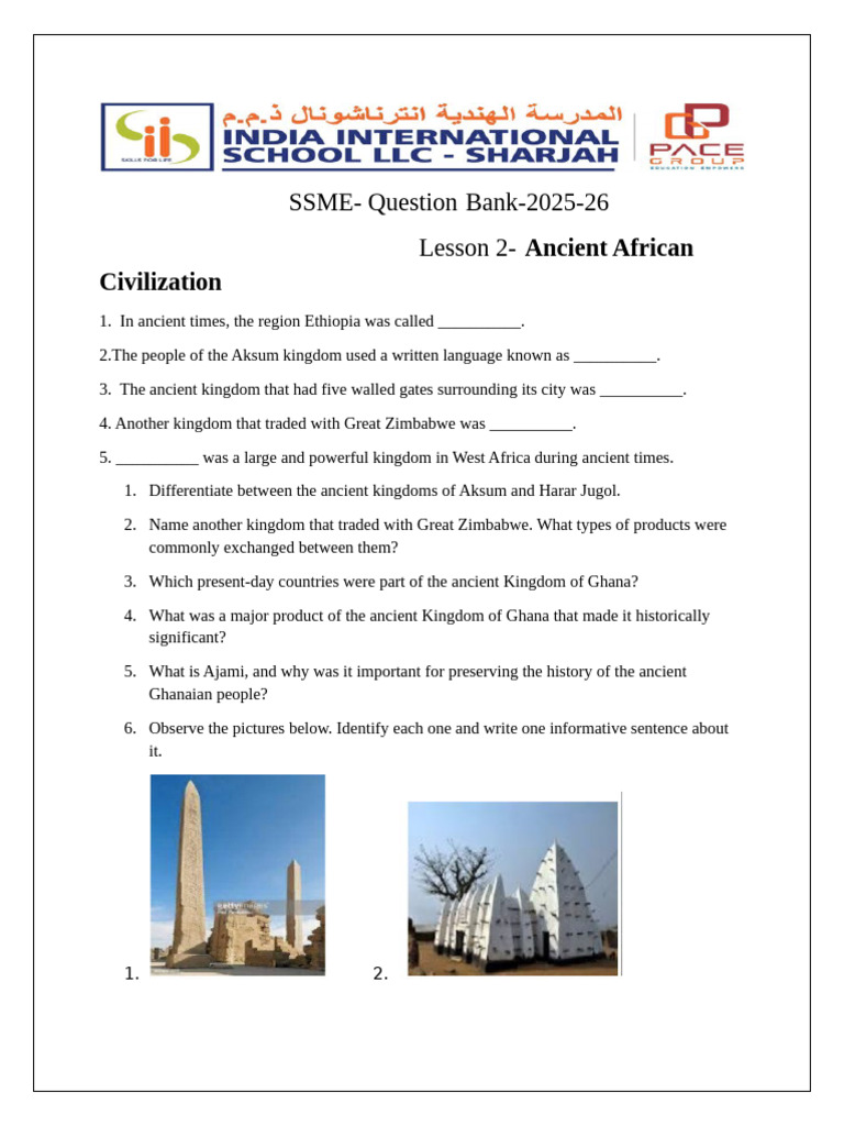 Ancient African Civilizations Quiz 2025-26 | PDF