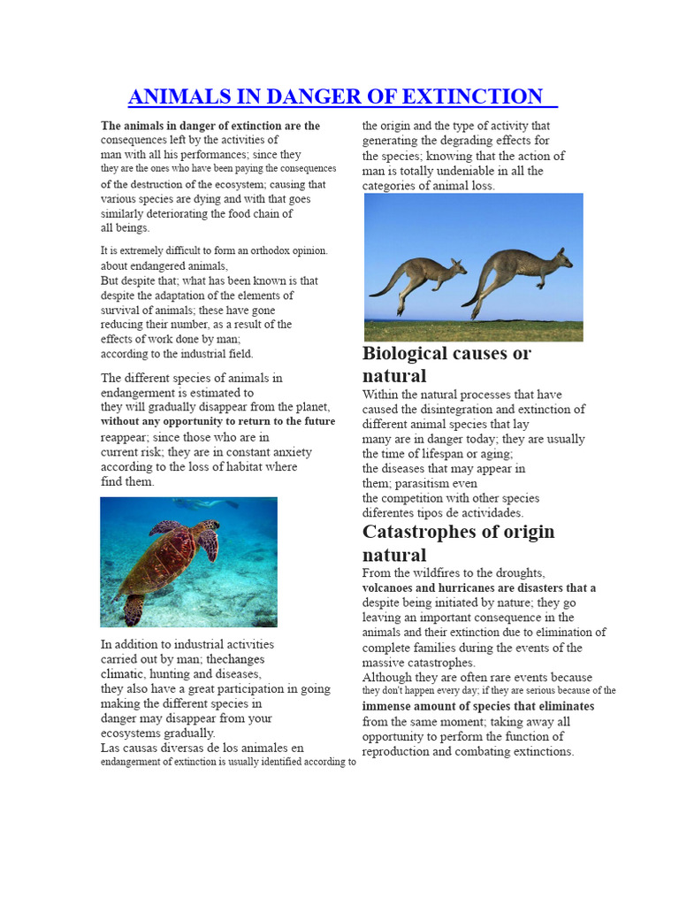 Animals in Danger of Extinction Practice 18 | PDF | Extinction ...