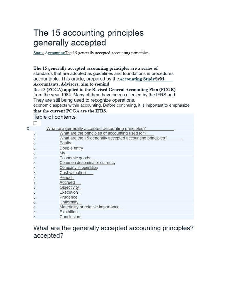 The 15 generally accepted accounting principles | PDF | International ...