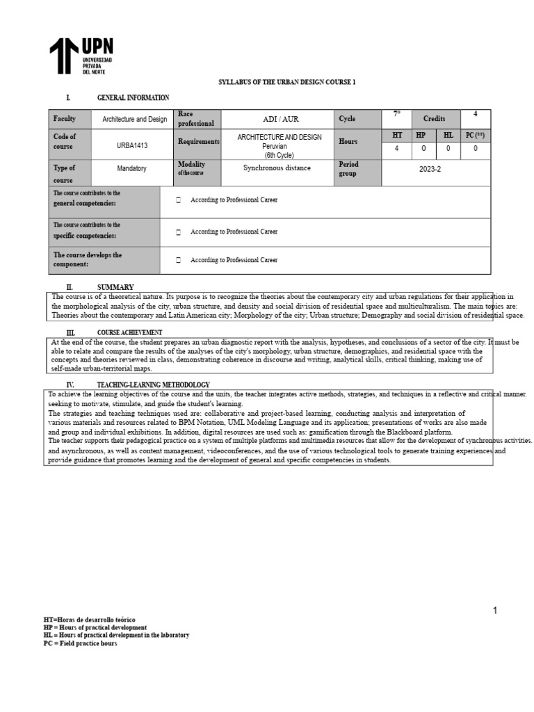 Urban Design Syllabus 1 Upn 2023-2 | PDF | Theory | Demography
