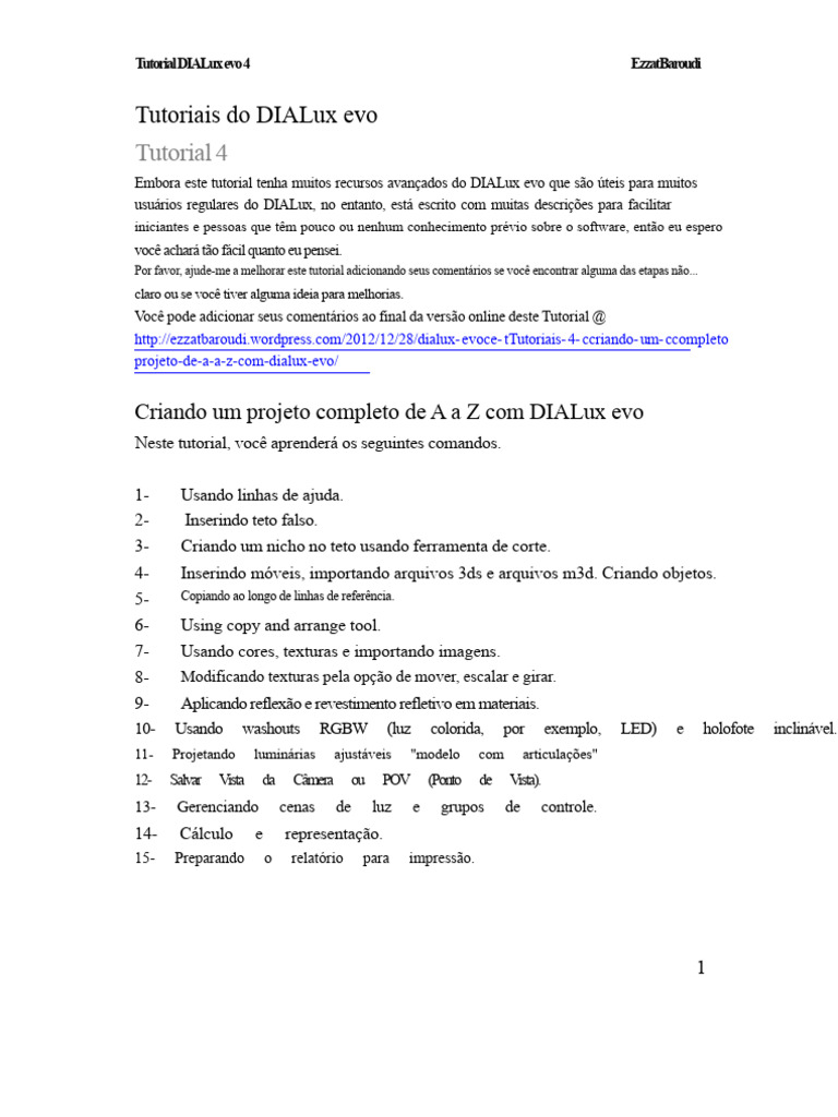Tutorial Dialux Evo 04 Ezzat Baroudi Criando um Projeto Completo em Arquivo PDF | PDF | Cor ...