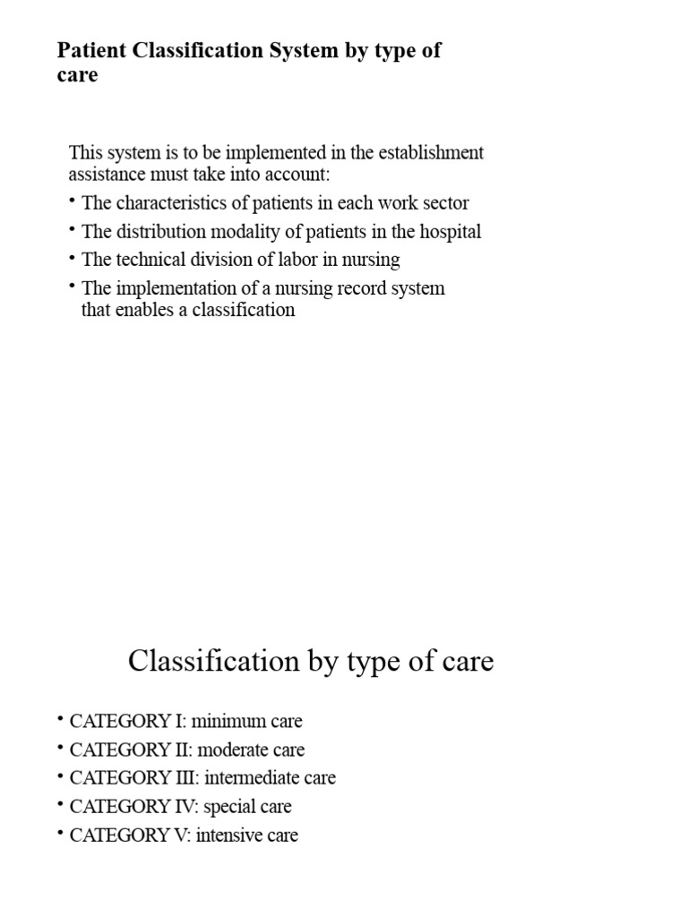 Patient Classification System According to Type of Care | PDF ...