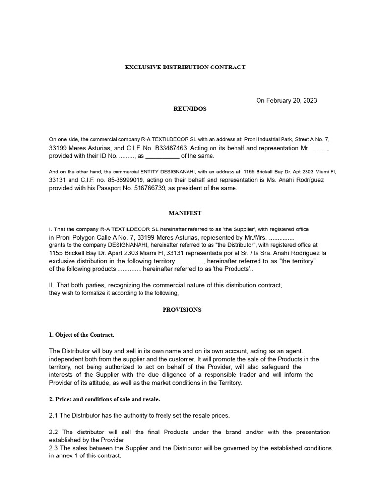 Exclusive Distribution Agreement in Word | PDF | Trademark Infringement ...