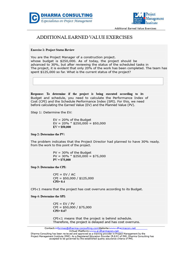 Additional Earned Value Exercises | PDF | Analysis | Business