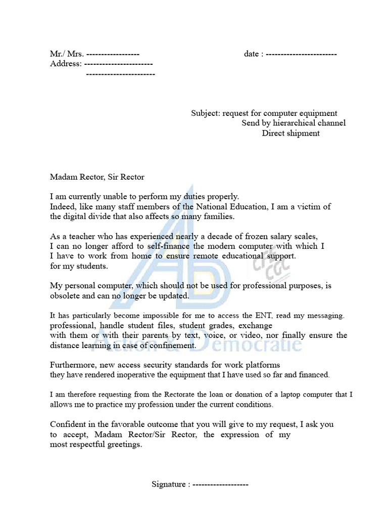 Doc-4-ULTIM-Template For A Request Letter For Computer Equipment To The ...