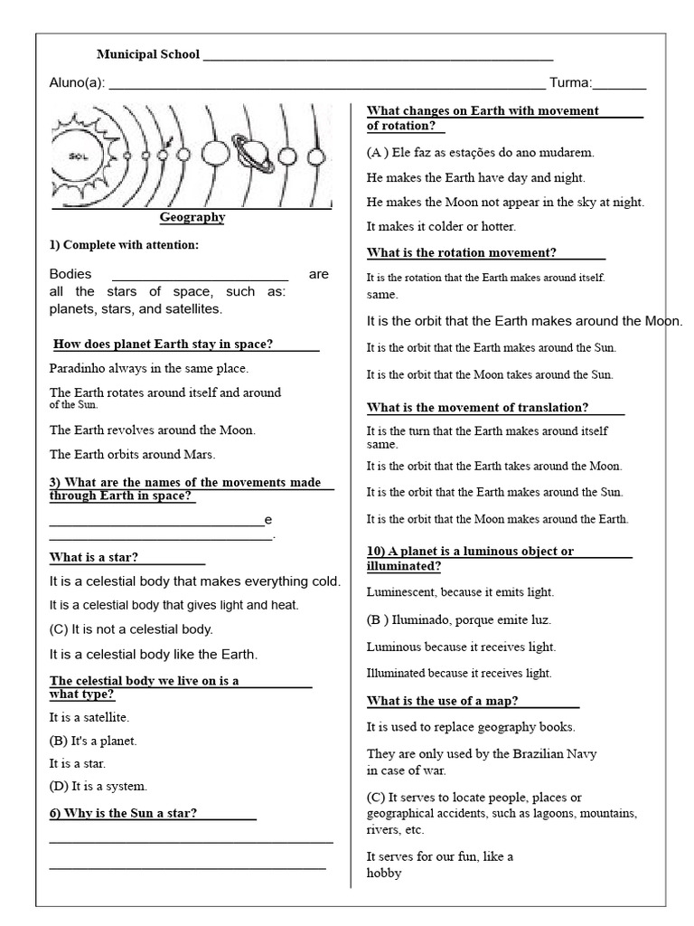 Geography and History Test 1st term - 4th grade | PDF | Earth | Moon