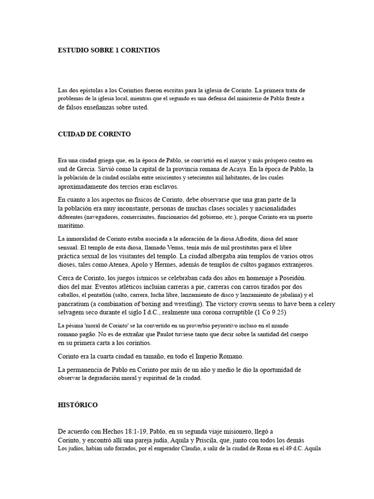 Estudio Sobre la Carta de 1 Corintios | PDF | Primera epístola a los ...
