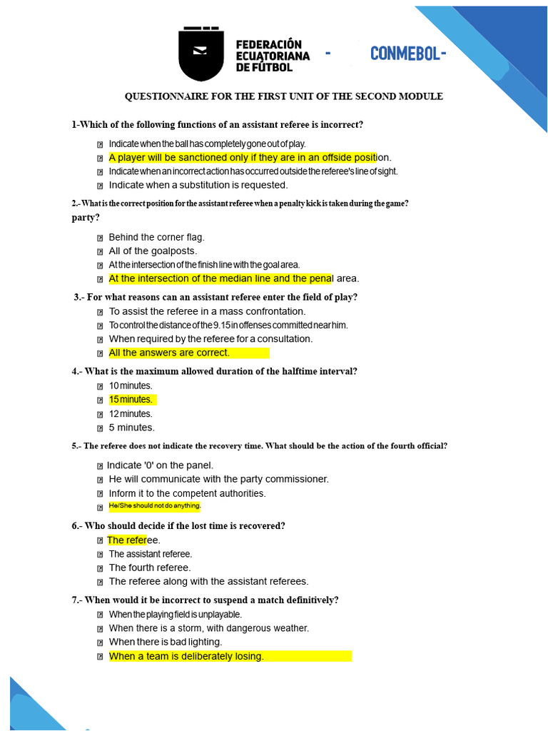 QUESTIONNAIRE ON GAME RULES FOR UNIT 1 SECOND MODULE-FUSED | PDF ...