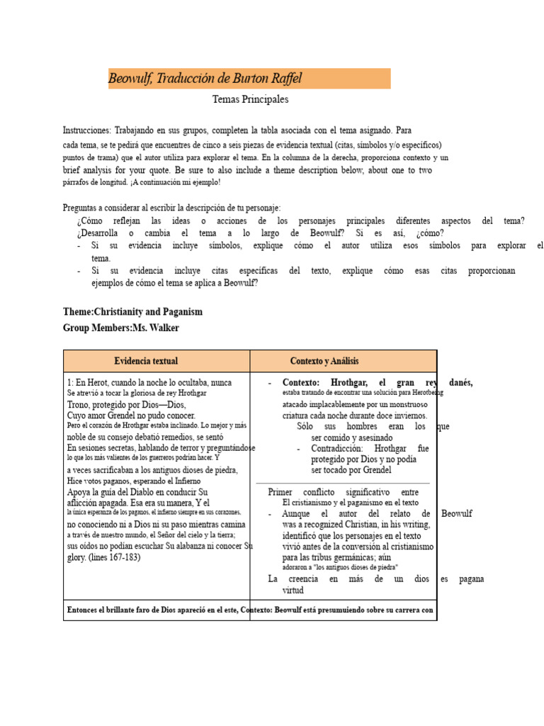 Beowulf, Traducción de Burton Raffel: Temas Principales | PDF | Beowulf