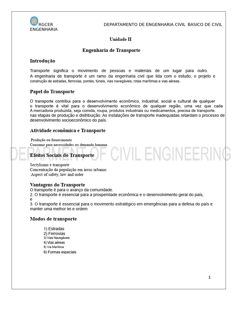 Notas de engenharia de transporte.doc | PDF | Transporte | Tráfego