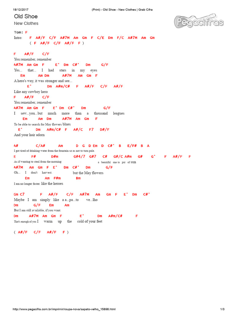 KEYBOARD - Old Shoe - New Clothes _ Grab Chord | PDF
