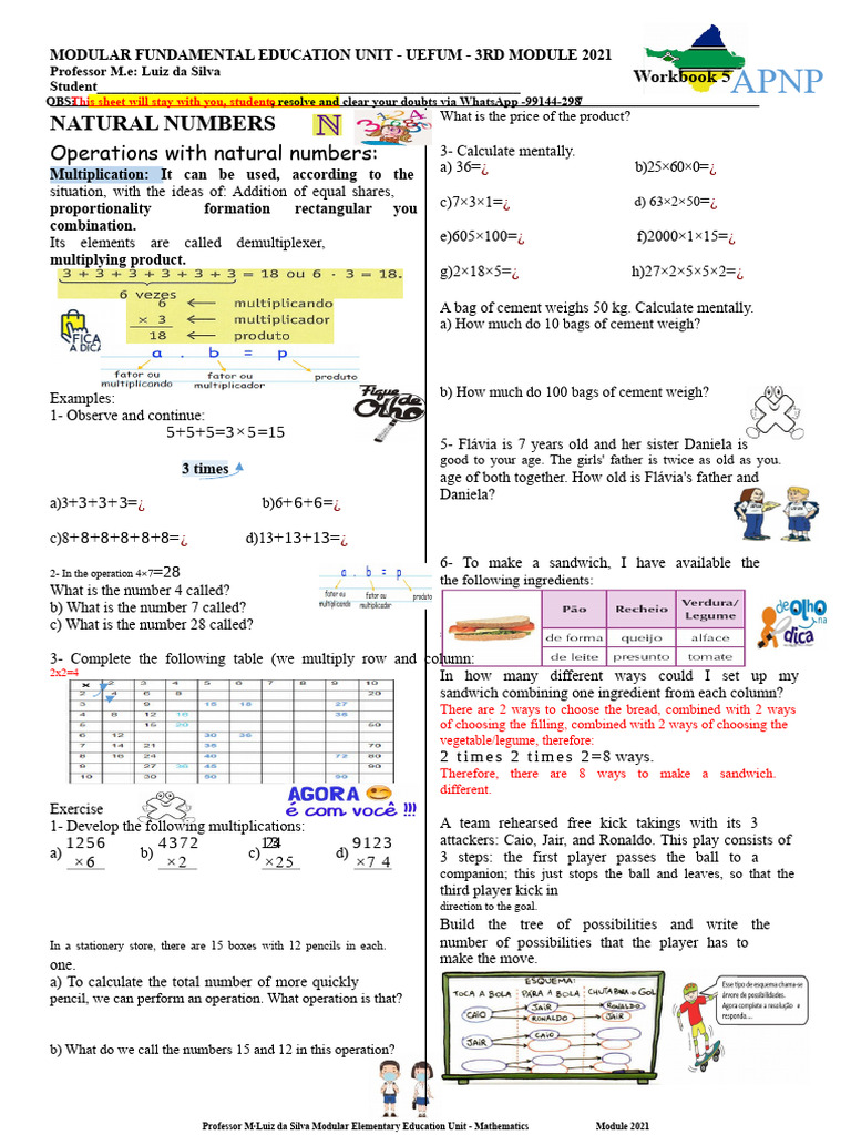 Activity 09 6th grade Remote Class Natural Numbers Multiplication and ...