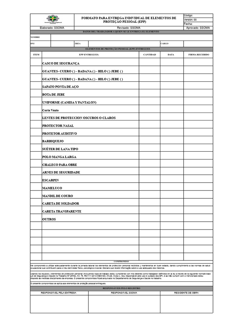 formato de entrega de EPPS | PDF