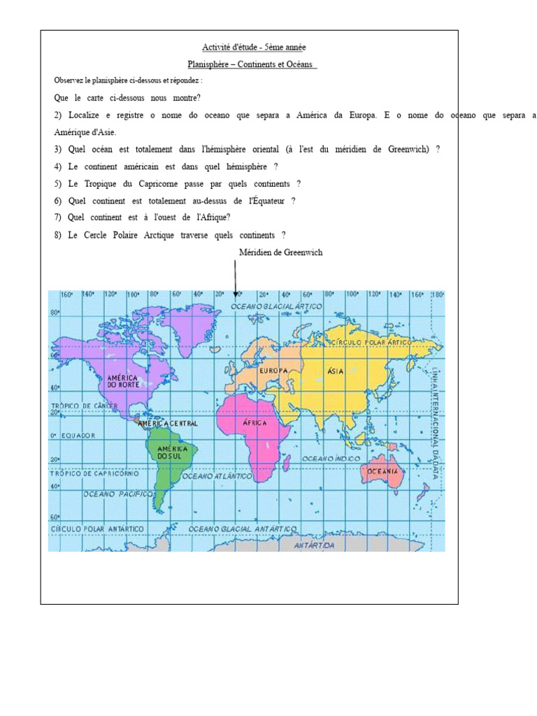 Planisphère Continents Et Océans | PDF