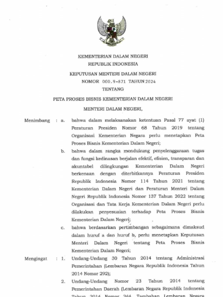 Kepmendagri Nomor 000.9-871 Tahun 2024 Ttg Probis KDN | PDF