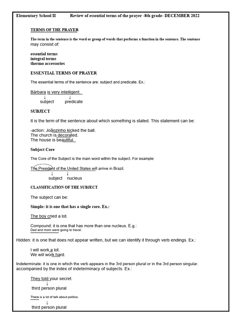 Essential Prayer Terms for 8th Grade | PDF | Verb | Subject (Grammar)