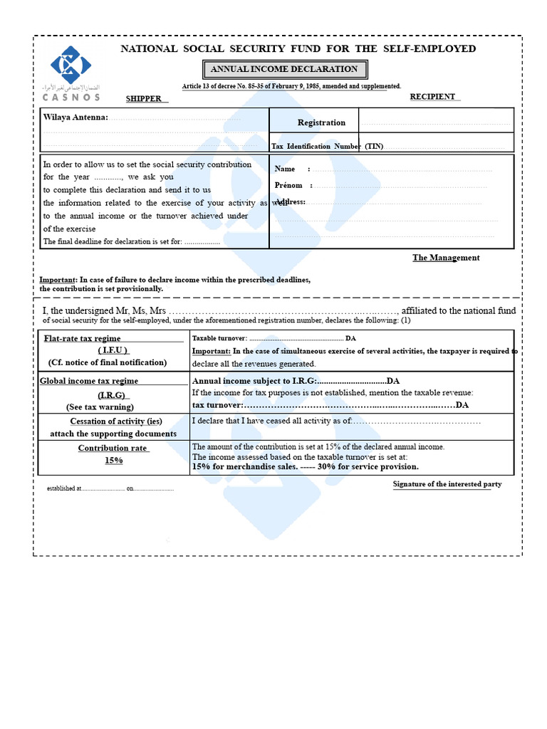 Annual Income Declaration for Self-Employed | PDF | Revenue | Taxes