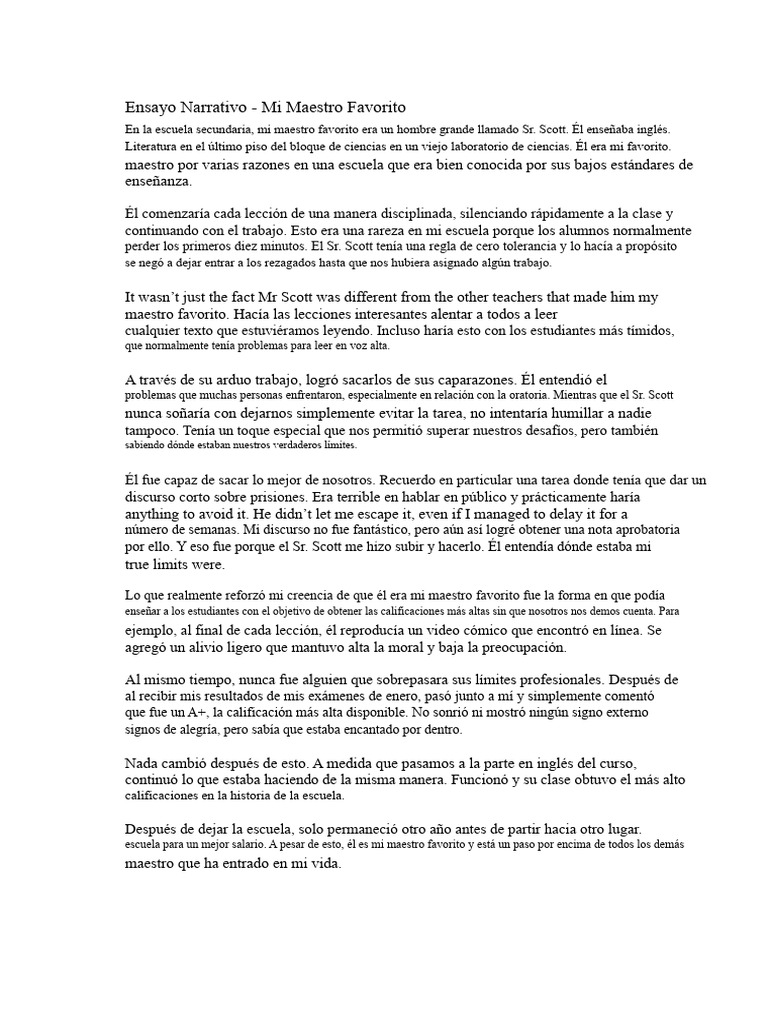 Ensayo Narrativo – Mi Maestro Favorito | PDF | Escuelas | Conocimiento