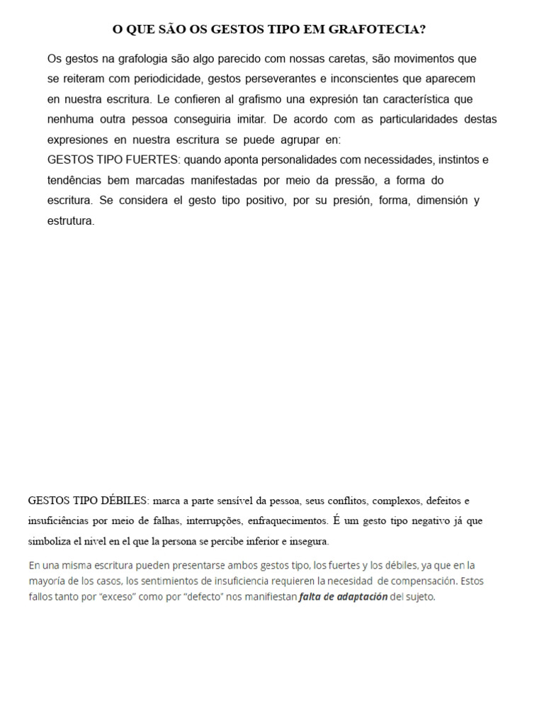 Quais São os Gestos Tipo na Grafologia | PDF