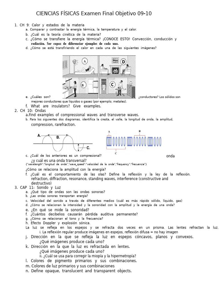 Guía de Estudio para El Examen Final Objetivo de Ciencia Física 09-10 ...